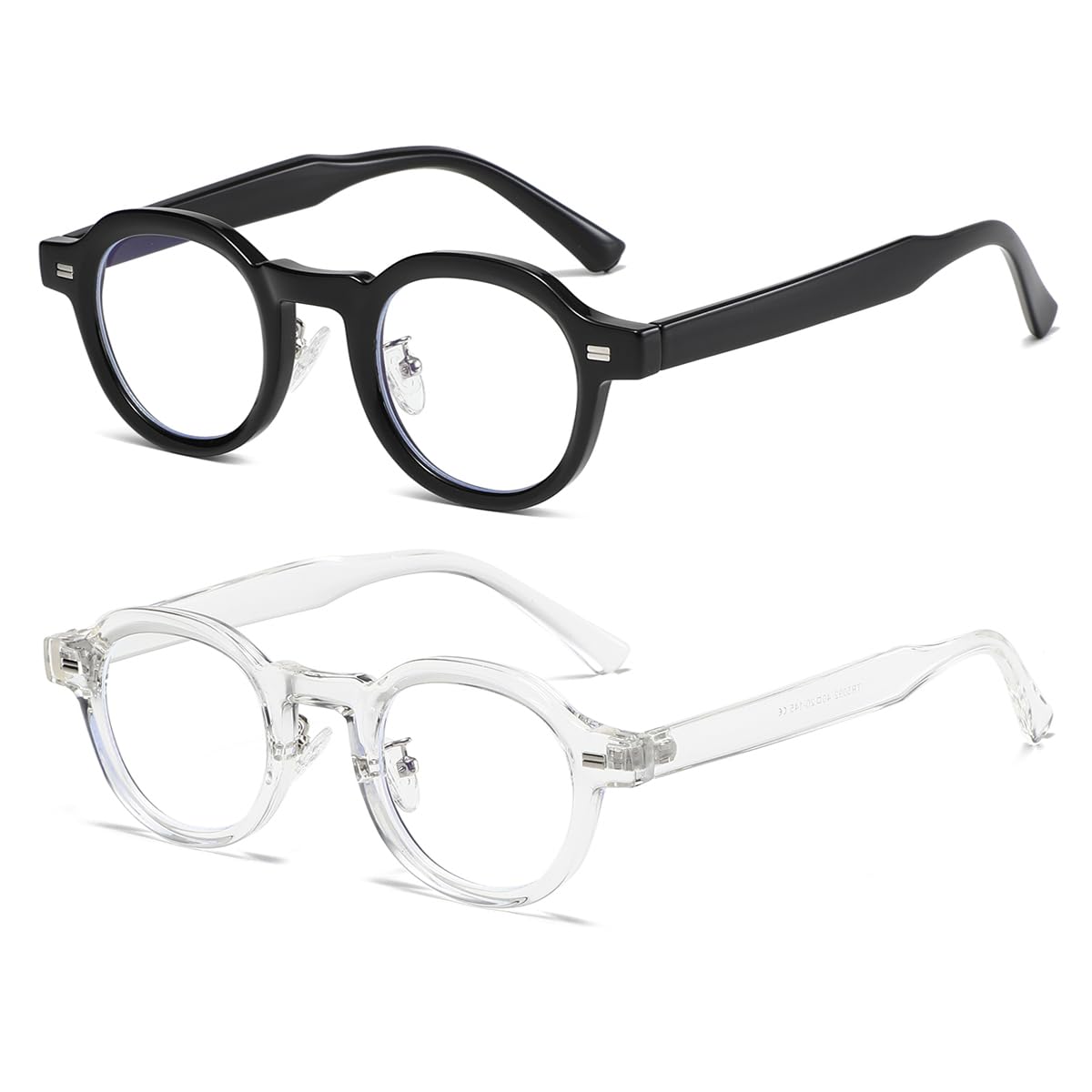 JOVAKIT Trendy Round Blue Light Blocking Glasses for Women Men Retro Vintage Circle Style Non-prescription Computer Glasses (Black+Transparent)