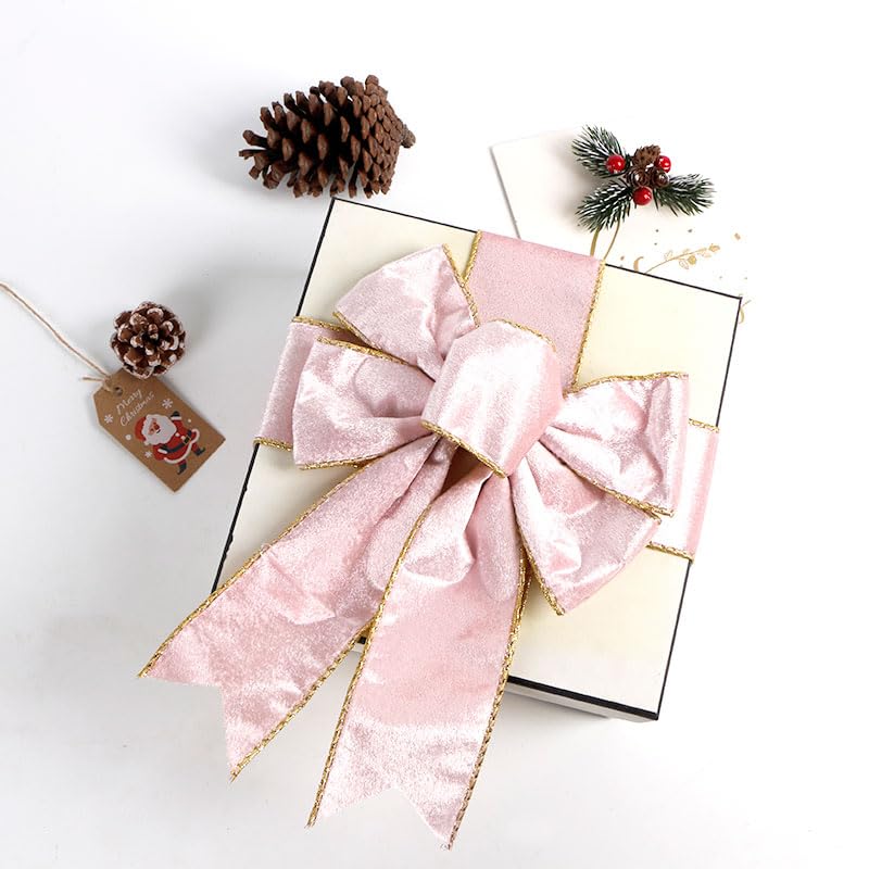 Pink Wide Velvet Ribbon Wired for Christmas Tree, Garland, Wreath, 2.5 Inch 5 Yards