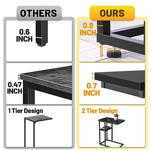 C Table End Table, Sturdy 2 Tier C Shaped Side Table for Couch Sofa Bedside Small Space, C Snack Table TV Tray Record Player Stand Small Tables for Living Room Bedroom, Easy to Assemble, Black