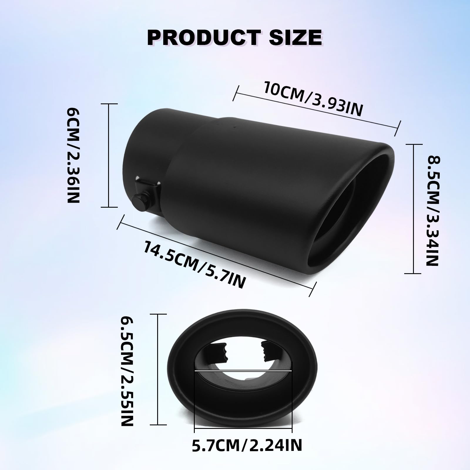 Stainless Steel Car Exhaust Tip, 2.5" to 3.3" Adjustable Car Decoration Chrome-Plated Finish Exhaust Tailpipe, Universal Car Exhaust Pipe Modification Tail Throat Tail Pipe (Black #Straight)