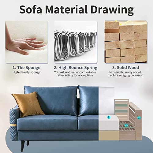 gefayluo Faux Leather Sofa Couch, Mid-Century 72 Inch 2 Seater Leather Couch Loveseat Large Classic Living Room Sofa, Deep Seated Leather Sofa with Solid Wood Legs for Bedroom Office Apartment (Blue)
