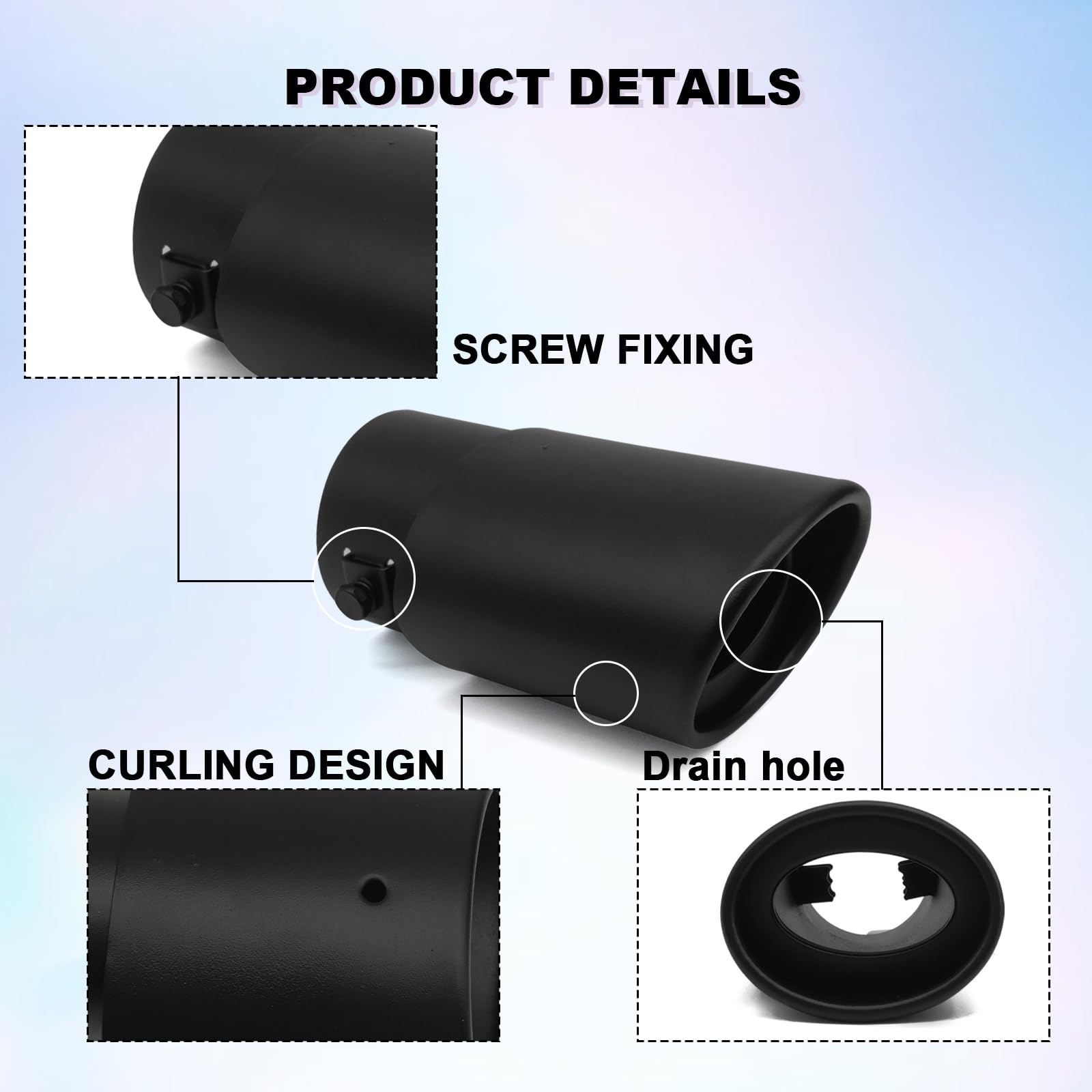 Stainless Steel Car Exhaust Tip, 2.5" to 3.3" Adjustable Car Decoration Chrome-Plated Finish Exhaust Tailpipe, Universal Car Exhaust Pipe Modification Tail Throat Tail Pipe (Black #Straight)
