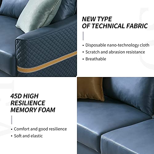gefayluo Faux Leather Sofa Couch, Mid-Century 72 Inch 2 Seater Leather Couch Loveseat Large Classic Living Room Sofa, Deep Seated Leather Sofa with Solid Wood Legs for Bedroom Office Apartment (Blue)