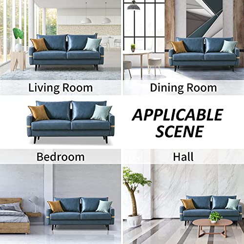 gefayluo Faux Leather Sofa Couch, Mid-Century 72 Inch 2 Seater Leather Couch Loveseat Large Classic Living Room Sofa, Deep Seated Leather Sofa with Solid Wood Legs for Bedroom Office Apartment (Blue)