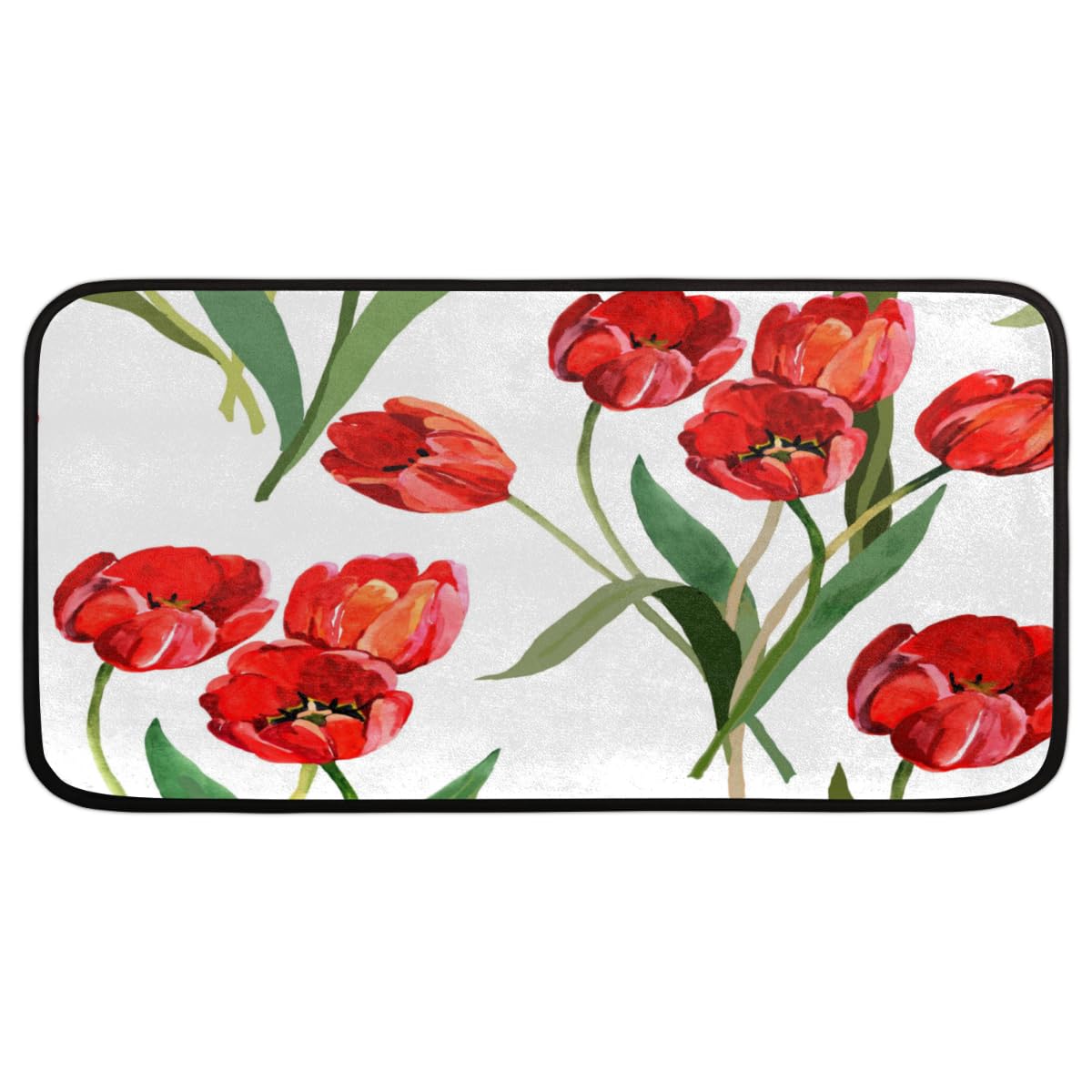 KOBLEN Red Tulip Leaves Kitchen Rugs Non Slip Washable Absorbent Kitchen Mats 20x39 inch Cushioned Anti Fatigue Kitchen Floor Mats for in Front of Sink