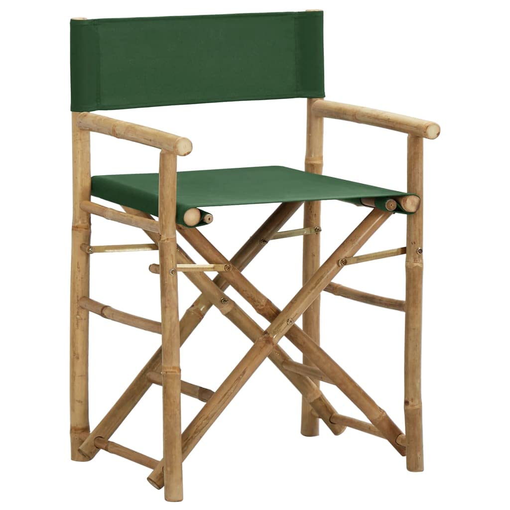 Vetnasa Folding Director's Chairs 2 pcs Green Bamboo and Fabric-AB
