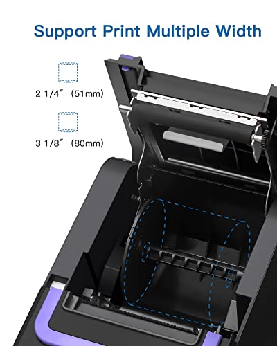 POLONO Receipt Printer, 3 1/8"" 80mm PL330 Thermal Receipt Printer, 300mm/s POS Receipt Printer, 3 1/8” x 230' Thermal Paper, Receipt Paper Suitable for Many Credit Card Terminals, BPA Free, 10 Rolls