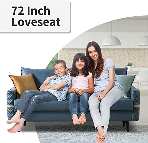 gefayluo Faux Leather Sofa Couch, Mid-Century 72 Inch 2 Seater Leather Couch Loveseat Large Classic Living Room Sofa, Deep Seated Leather Sofa with Solid Wood Legs for Bedroom Office Apartment (Blue)