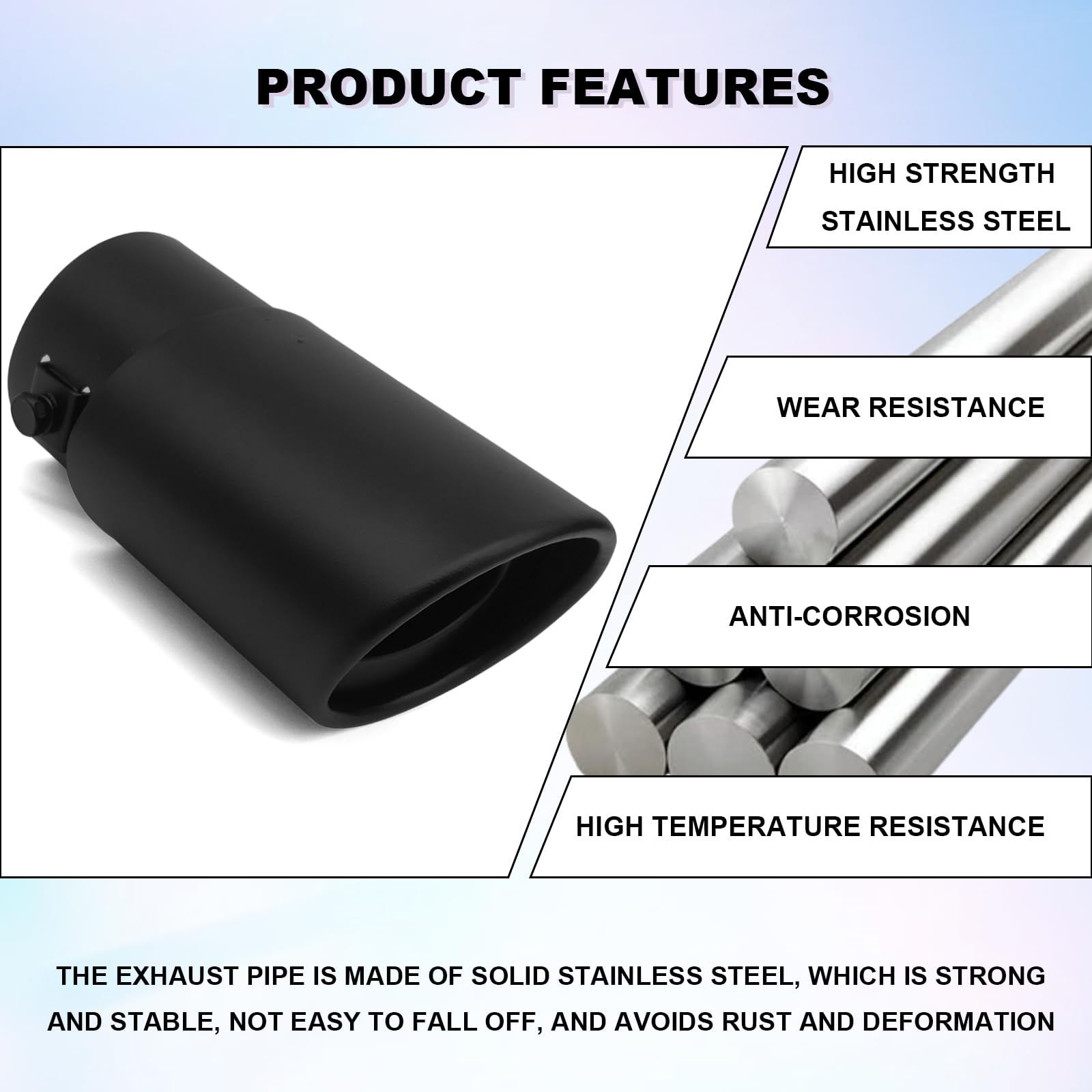 Stainless Steel Car Exhaust Tip, 2.5" to 3.3" Adjustable Car Decoration Chrome-Plated Finish Exhaust Tailpipe, Universal Car Exhaust Pipe Modification Tail Throat Tail Pipe (Black #Straight)