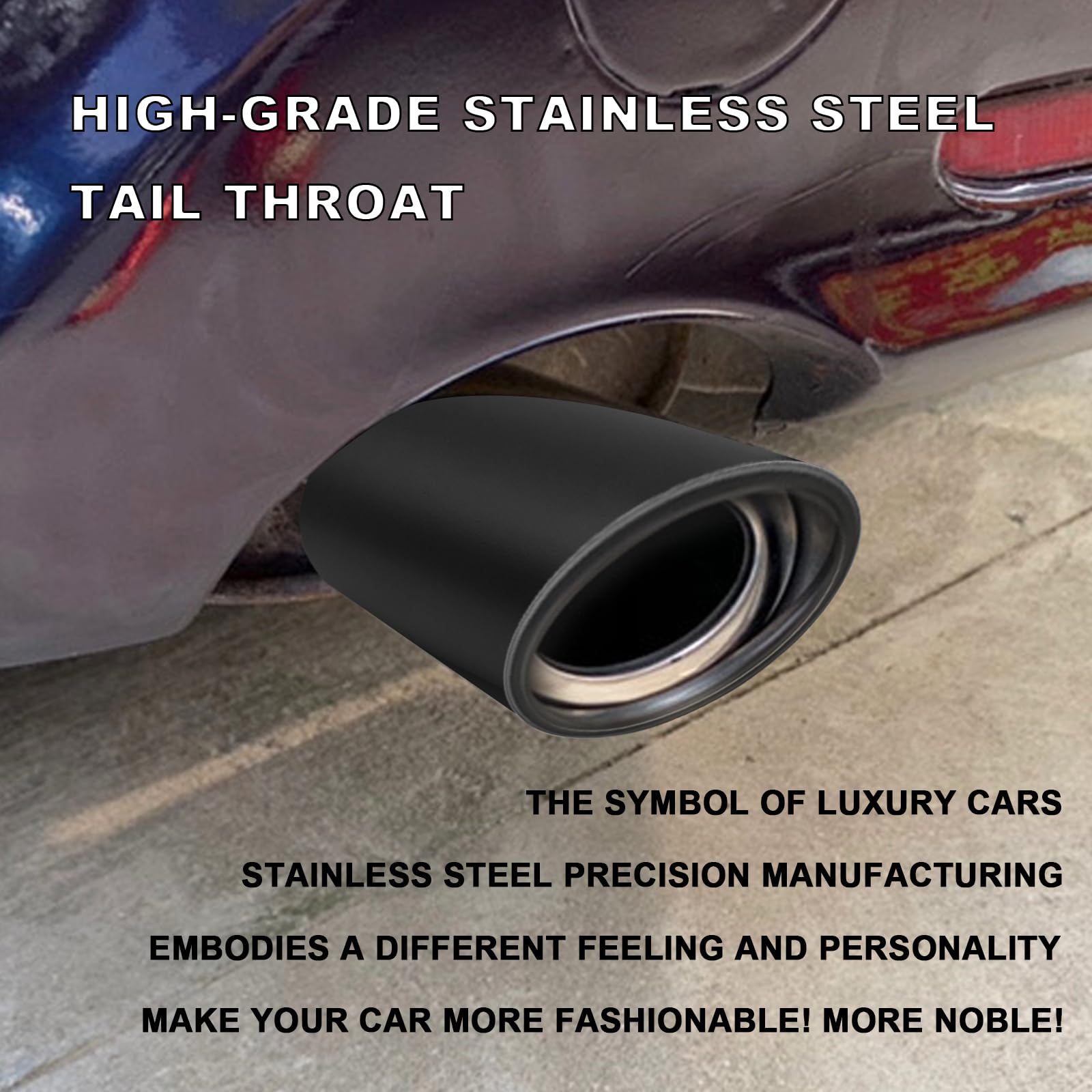 Stainless Steel Car Exhaust Tip, 2.5" to 3.3" Adjustable Car Decoration Chrome-Plated Finish Exhaust Tailpipe, Universal Car Exhaust Pipe Modification Tail Throat Tail Pipe (Black #Straight)