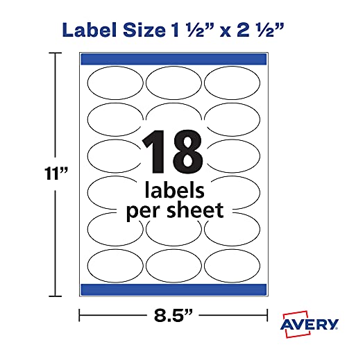 Avery Printable Blank Oval Labels, 1.5"x 2.5", White Dissolvable, 90 Customizable Labels (4223)