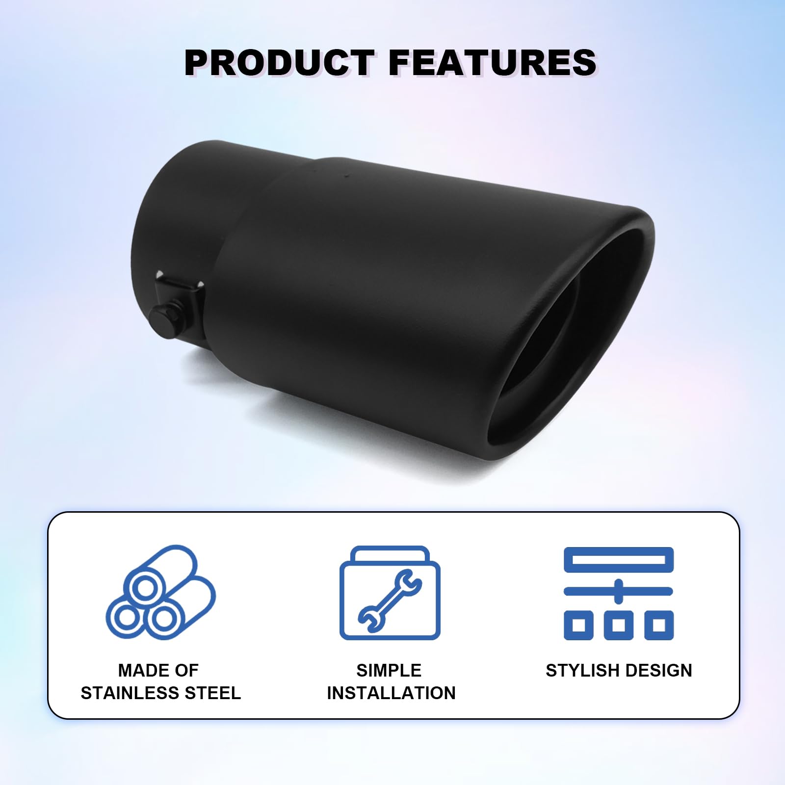 Stainless Steel Car Exhaust Tip, 2.5" to 3.3" Adjustable Car Decoration Chrome-Plated Finish Exhaust Tailpipe, Universal Car Exhaust Pipe Modification Tail Throat Tail Pipe (Black #Straight)