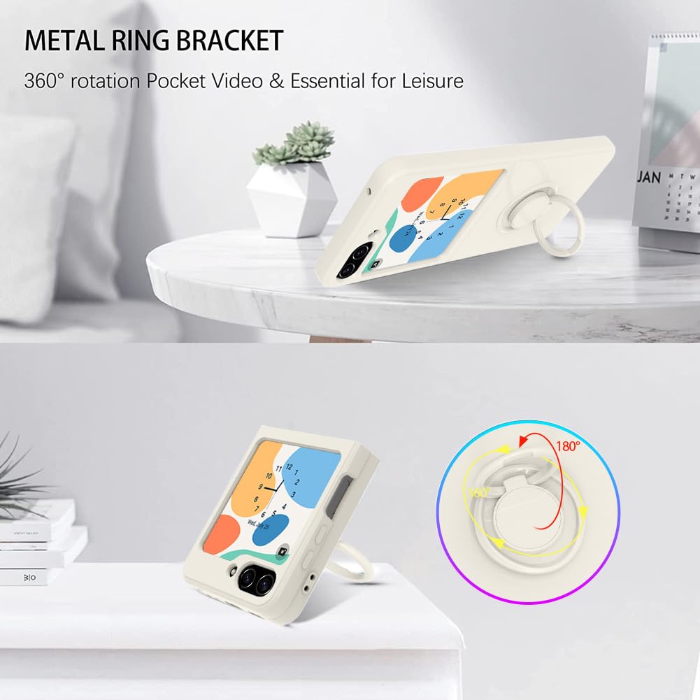 Bonoma Case for Samsung Galaxy Z Flip5 5G with Kickstand Ring Holder, Cute Slim Silicone Shockproof Protetive Bumper Women Girl Phone Case for Samsung Galaxy Z Flip5,Antique White