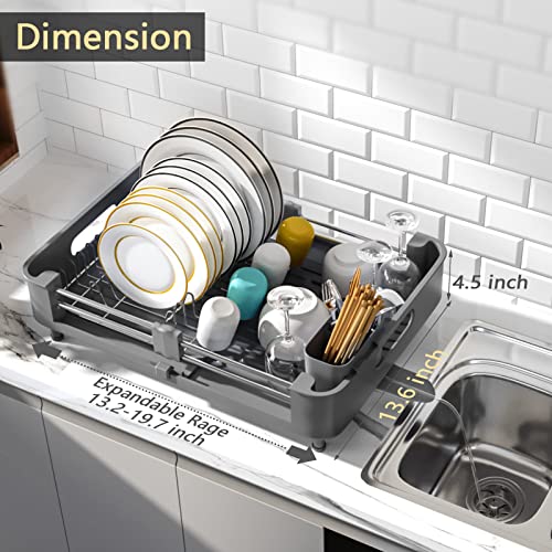 Genteen Dish Drying Rack, Large Dish Drying Rack with Drainboard, Stainless Steel Drying Rack for Kitchen Counter with Swivel Spout Utensil Holder