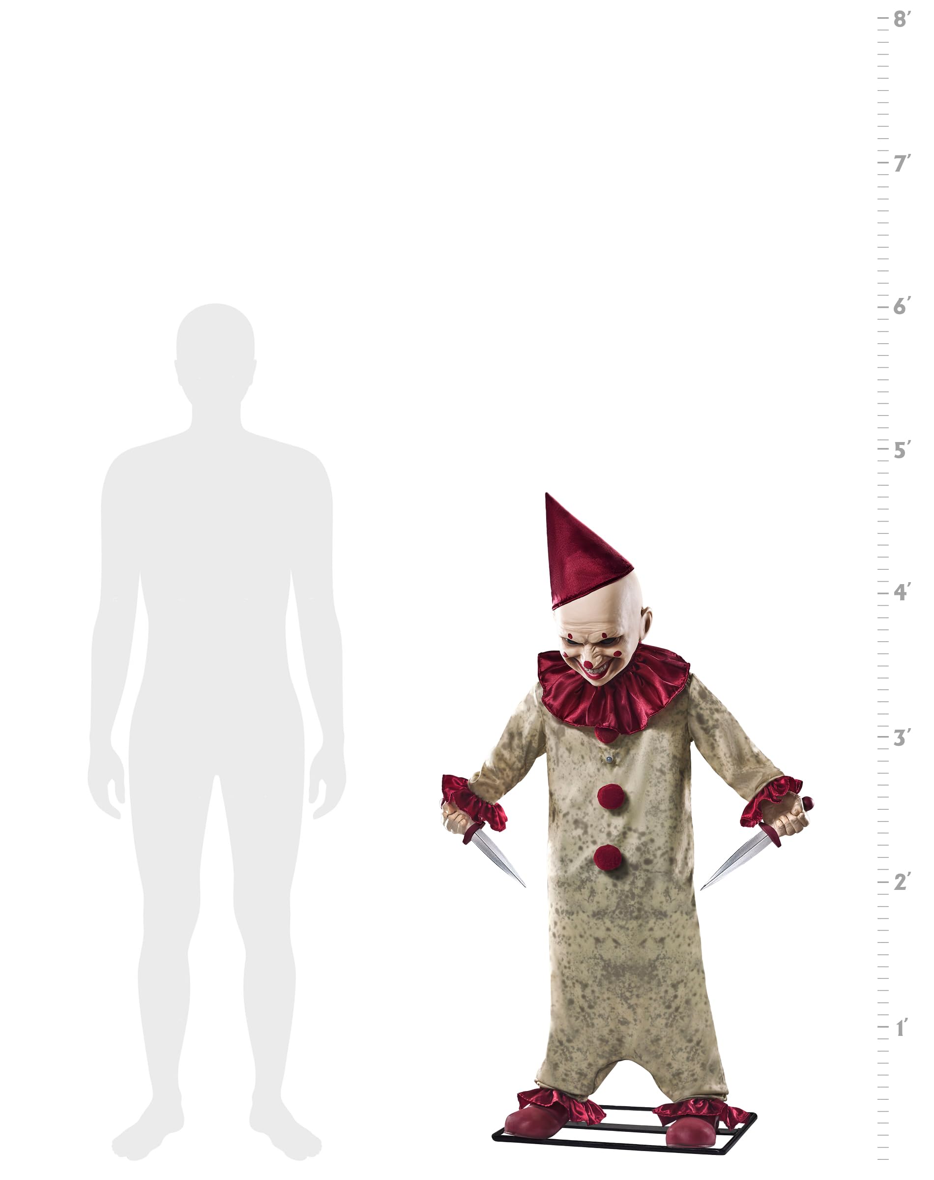 Spirit Halloween 4.9 Ft Dagger Mike Animatronic | Decorations | Animated | Pop-Up Motion | Plays Sounds | Clown Animatronic
