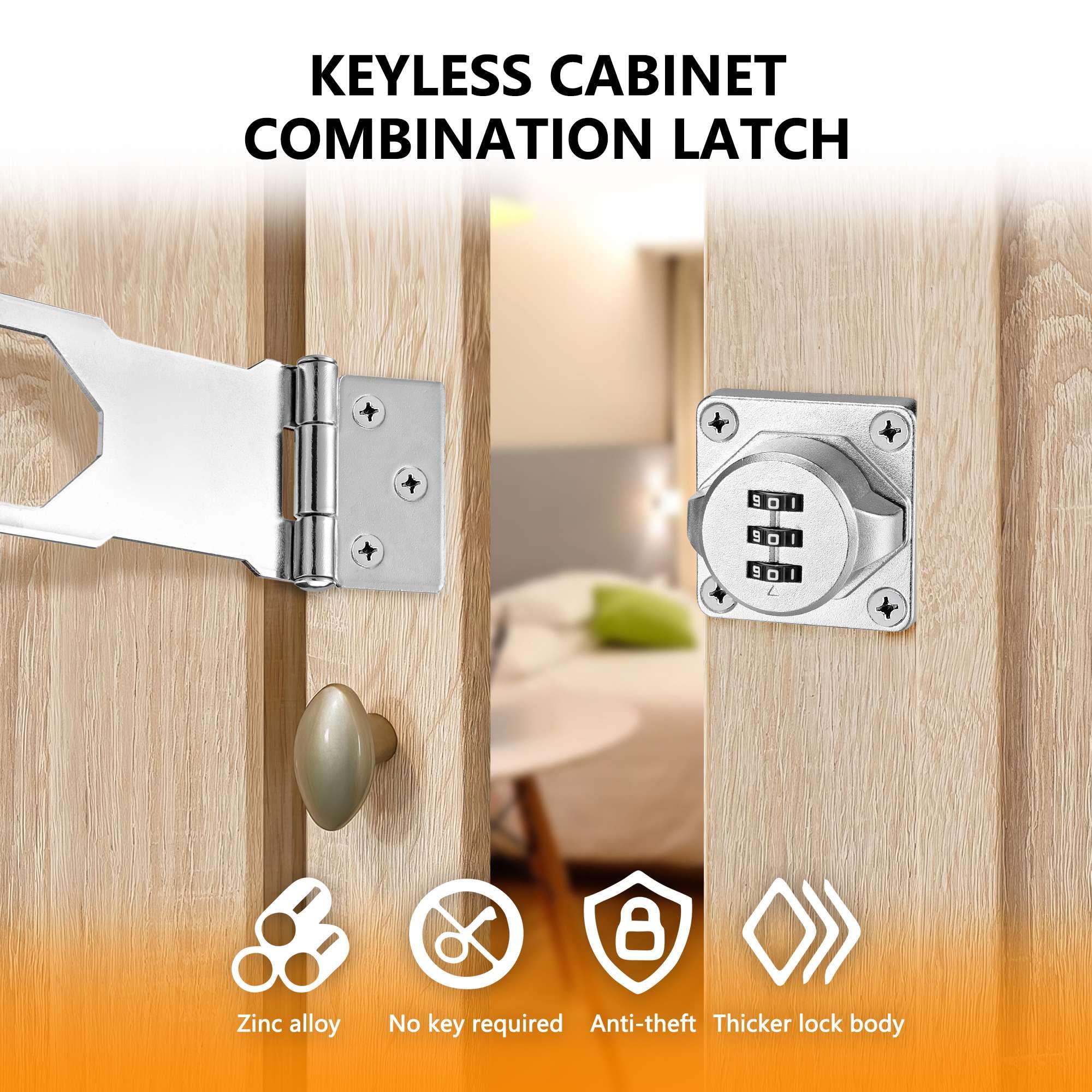 Tidorlou Cabinet Password Hasp Lock Combination Lock 3-Digit Password Code Latch Lock for Cabinets Door Barn Door Locker Toolbox Fence, 2pack Silver