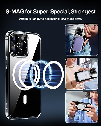 Dssairo Magnetic for iPhone 13 Pro Max Case，with 2 Screen Protector，Full Camera Protection [Compatible with MagSafe] Shockproof Phone Bumper Cover，Anti-Scratch Clear Back (Clear)………