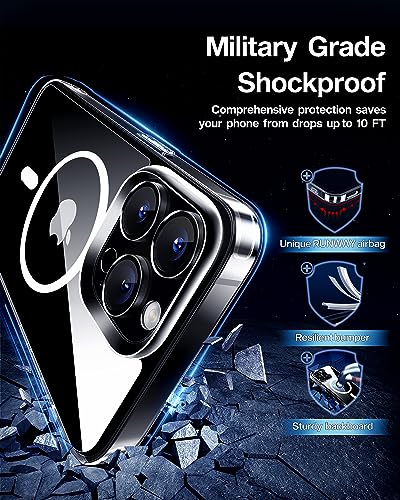 Dssairo Magnetic for iPhone 13 Pro Max Case，with 2 Screen Protector，Full Camera Protection [Compatible with MagSafe] Shockproof Phone Bumper Cover，Anti-Scratch Clear Back (Clear)………