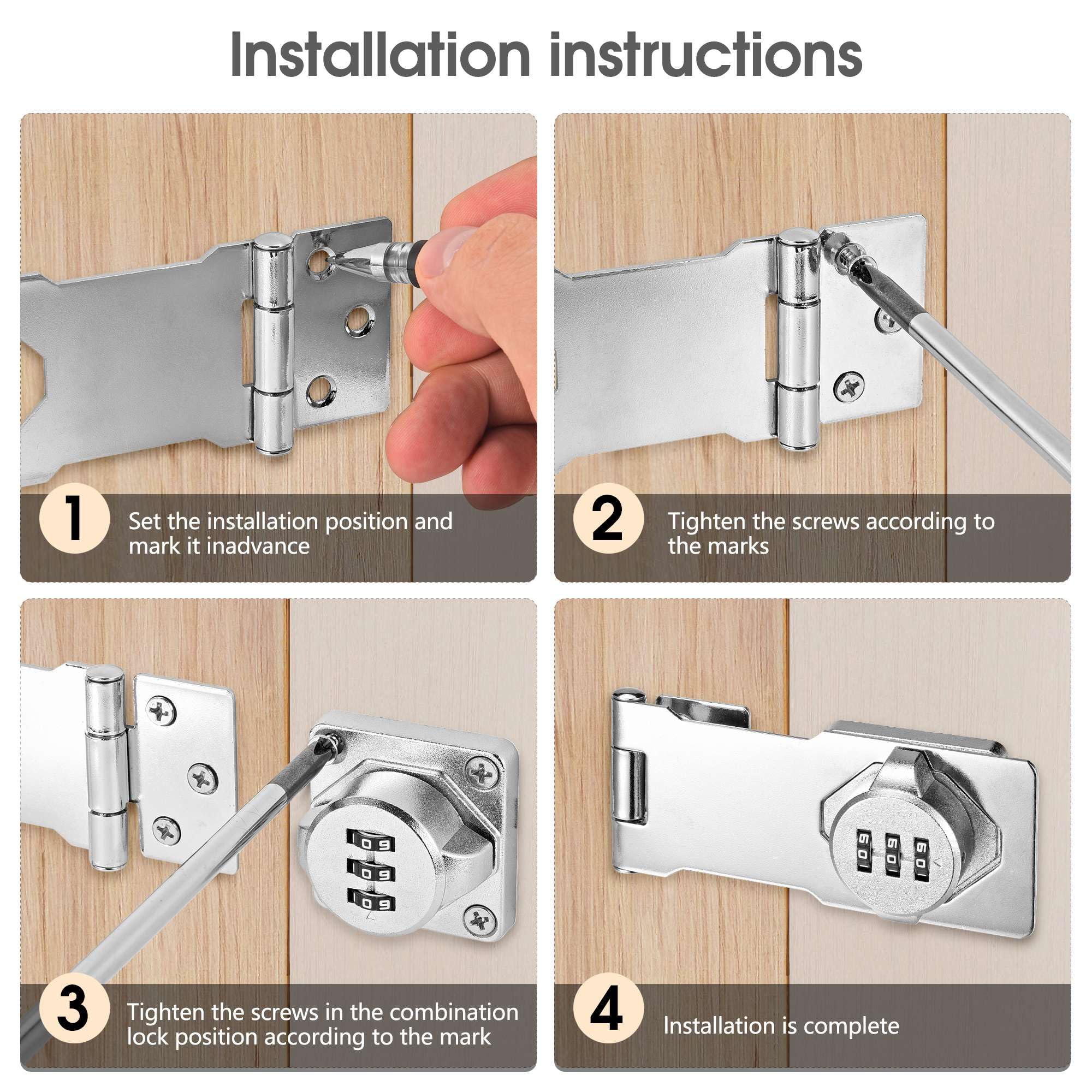 Tidorlou Cabinet Password Hasp Lock Combination Lock 3-Digit Password Code Latch Lock for Cabinets Door Barn Door Locker Toolbox Fence, 2pack Silver
