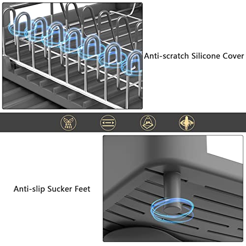 Genteen Dish Drying Rack, Large Dish Drying Rack with Drainboard, Stainless Steel Drying Rack for Kitchen Counter with Swivel Spout Utensil Holder