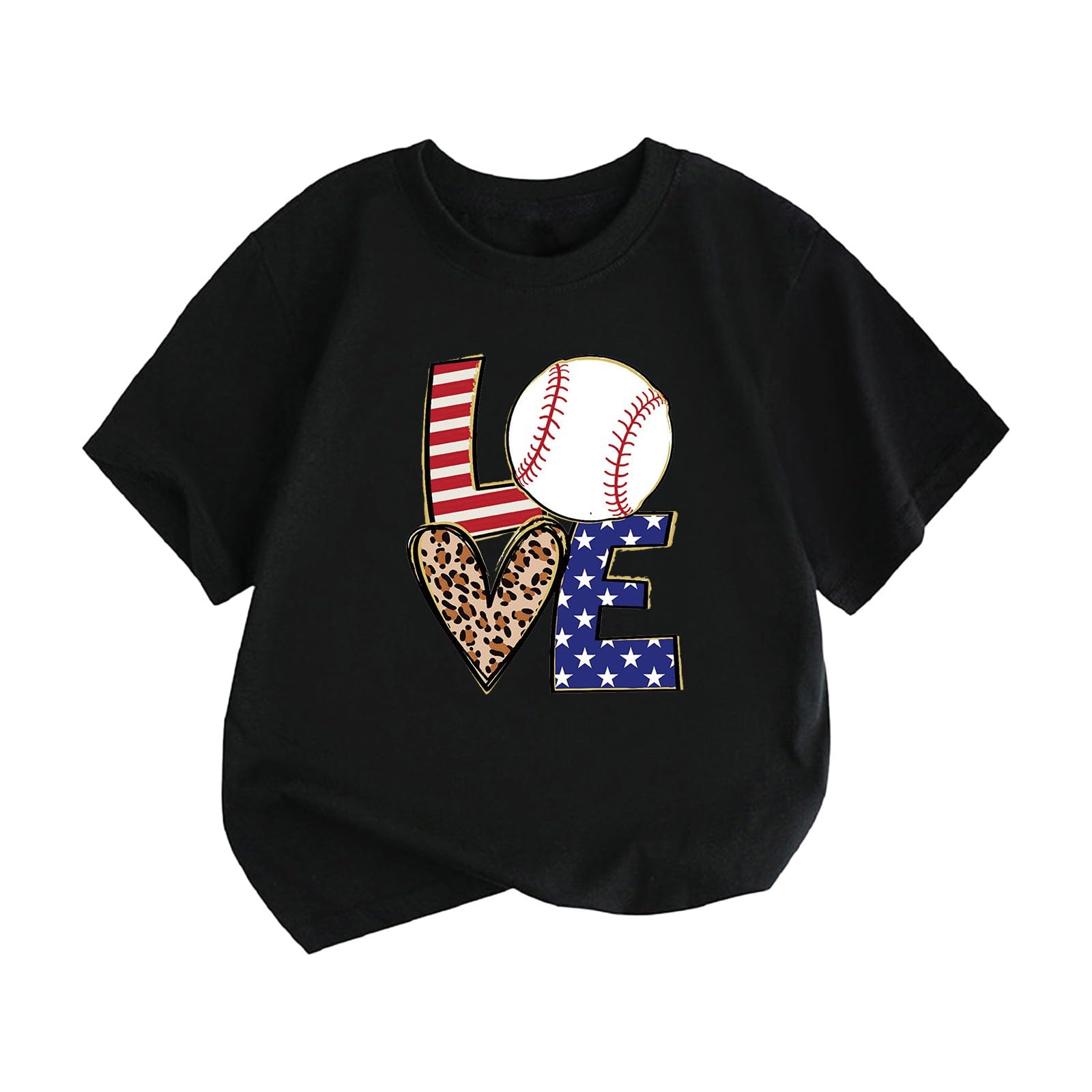 Little Children and Big Kids Baseball Love Cartoon Print Boys and Girls Tops Short Sleeved T Shirts Graphic Tee Toddler (Black, 8-10 Years)