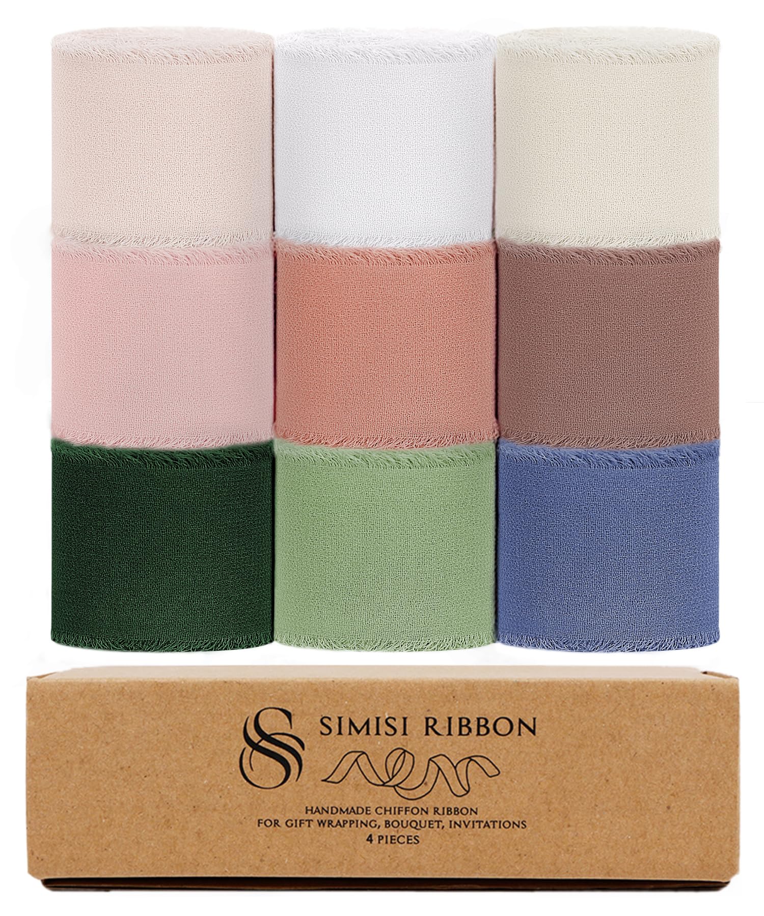 Chiffon Ribbon Mixed Color Handmade Frayed Fringe Sheer Boho Silk Ribbons for Gift Wrapping, Floral, Wedding Invitations, Bouquet, 1-1/2'' 2 Yards*9 Rolls