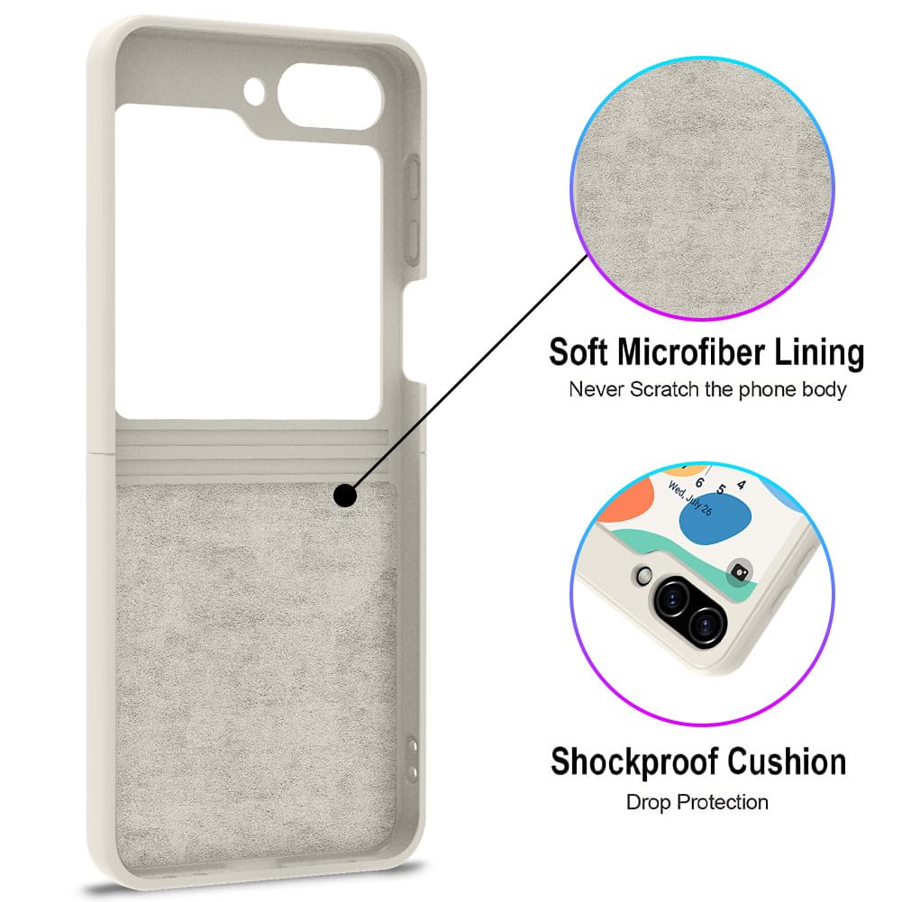 Bonoma Case for Samsung Galaxy Z Flip5 5G with Kickstand Ring Holder, Cute Slim Silicone Shockproof Protetive Bumper Women Girl Phone Case for Samsung Galaxy Z Flip5,Antique White