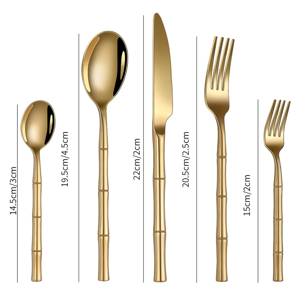 60 Piece Bamboo Shaped Flatware Set Service for 12, 18/10 Stainless Steel Rainbow Bamboo Handle Silverware Cutlery Set For Home Kitchen Hotel Utensils, Mirror Polished, Dishwasher Safe