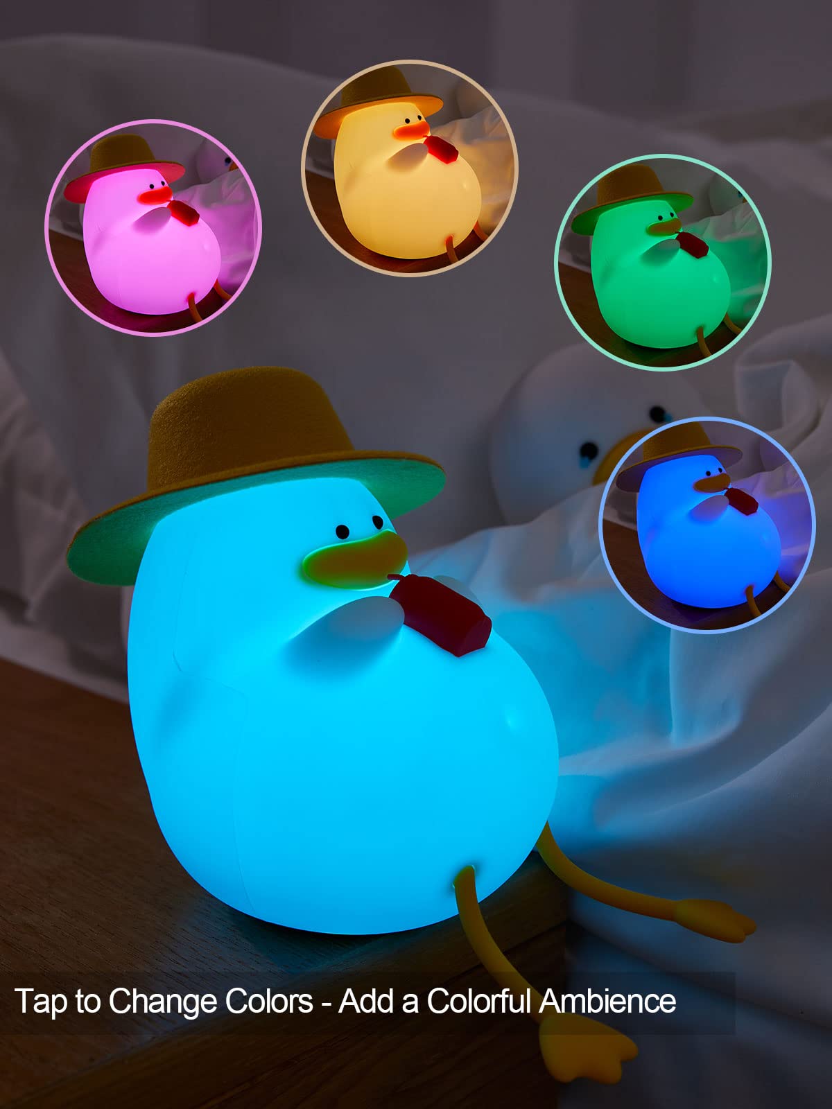 anmones Night Light for Kids - Happy Duck Premium Silicone Lamp, Cute and Dimmable Nightlight for Soothing Bedtime Ambience, 𝑴𝒖𝒍𝒕𝒊𝒑𝒍𝒆 𝑵𝒊𝒈𝒉𝒕𝒍𝒊𝒈𝒉𝒕𝒔 White XR-MM-L22067