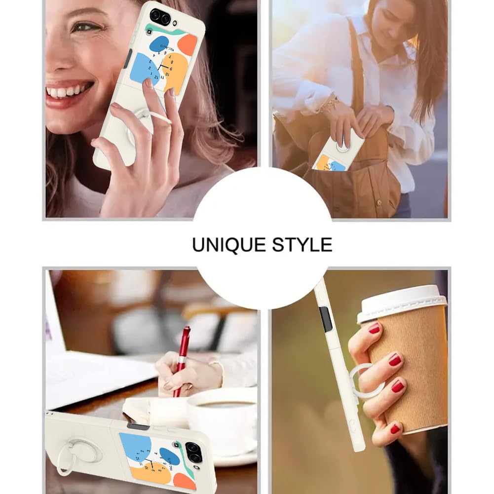 Bonoma Case for Samsung Galaxy Z Flip5 5G with Kickstand Ring Holder, Cute Slim Silicone Shockproof Protetive Bumper Women Girl Phone Case for Samsung Galaxy Z Flip5,Antique White