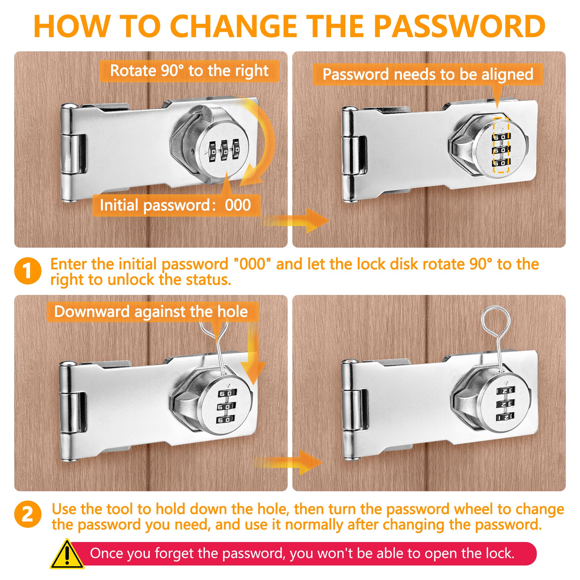 Tidorlou Cabinet Password Hasp Lock Combination Lock 3-Digit Password Code Latch Lock for Cabinets Door Barn Door Locker Toolbox Fence, 2pack Silver