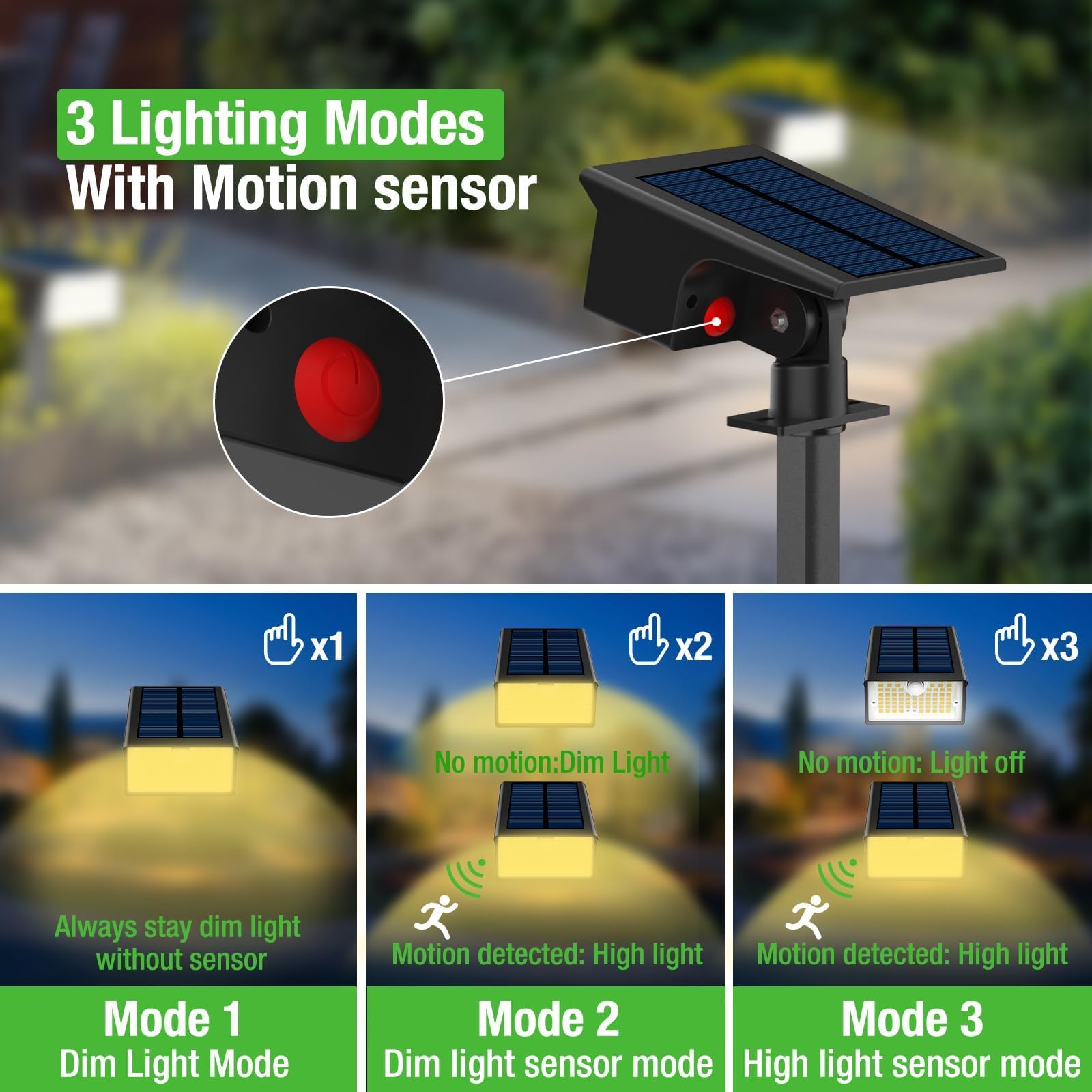 [3 Pack & 62LED]Solar Spot Lights Outdoor Motion Sensor, 3 Modes Motion Sensor Outdoor Lights 2-in-1 Solar Landscape Spotlights LED Solar lights for Outside Yard Garden Wall Pathway Walkway,Warm White