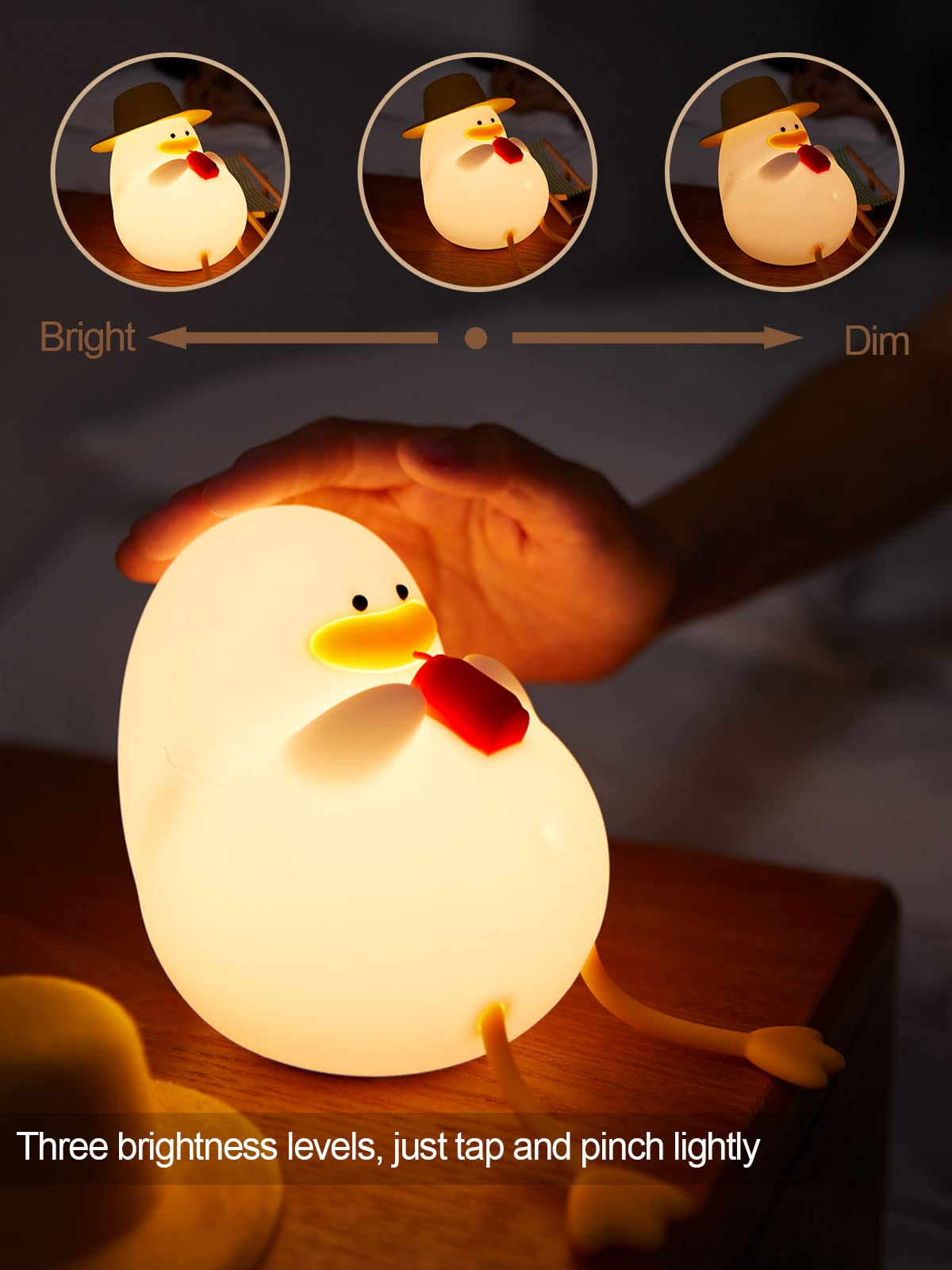 anmones Night Light for Kids - Happy Duck Premium Silicone Lamp, Cute and Dimmable Nightlight for Soothing Bedtime Ambience, 𝑴𝒖𝒍𝒕𝒊𝒑𝒍𝒆 𝑵𝒊𝒈𝒉𝒕𝒍𝒊𝒈𝒉𝒕𝒔 White XR-MM-L22067