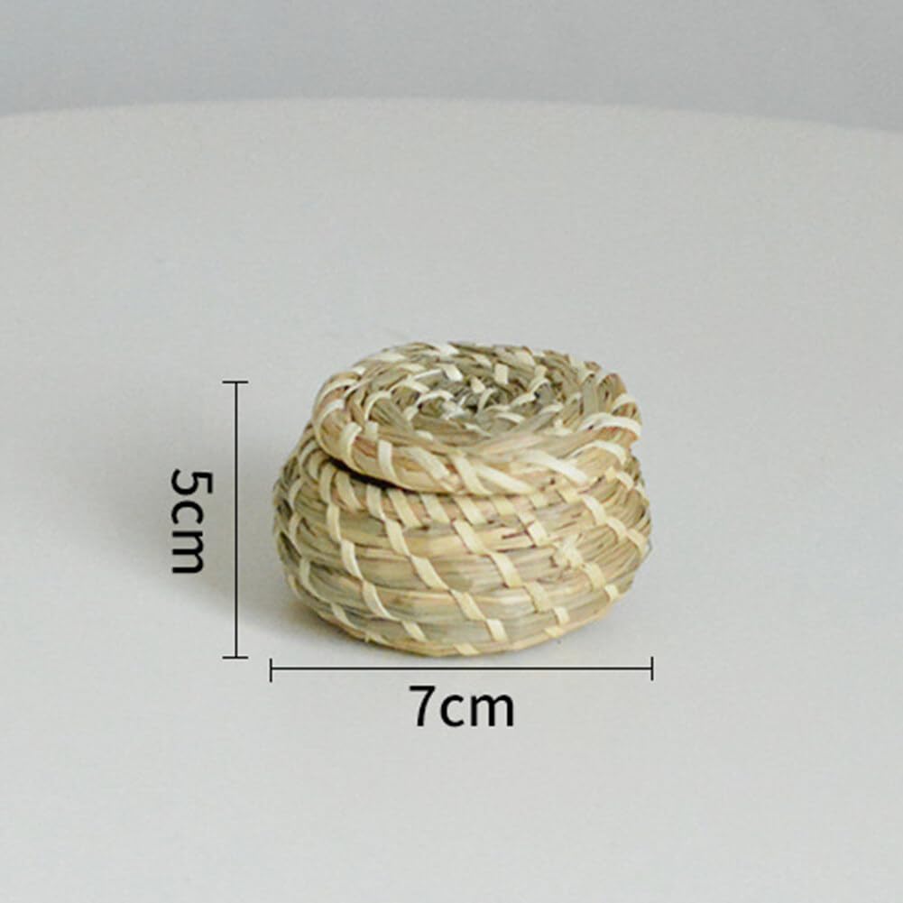 Wicker Basket with Lid, Round Woven Seagrass Basket, Handmade Round Rattan Box Seagrass Box Desktop Storage Basket Box for Home, Bathroom Decor