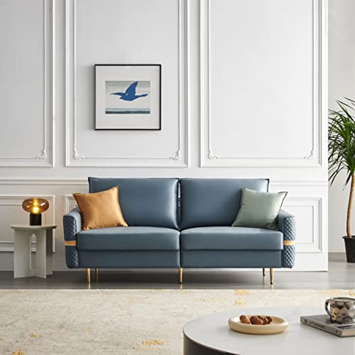 LCH 73.22" Loveseat, Mid Century Modern Love Seats Furniture with 2 Pillows, Heavy Duty Sleeper Sofa for Small Spaces, Living Room, Apartment,Soft Couch Easy to Install(Blue)