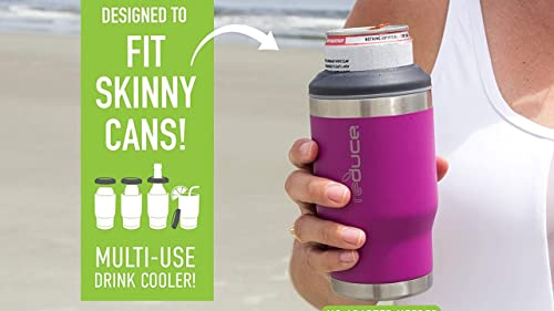 REDUCE 14 oz. Vacuum Insulated Stainless Steel Drink Cooler, 4 Pack Built-in Bottle Opener whit Non-Slip Base 4-in-1 Versatility Colors: Aqua-Red-Orange-Blue (ART1614168)
