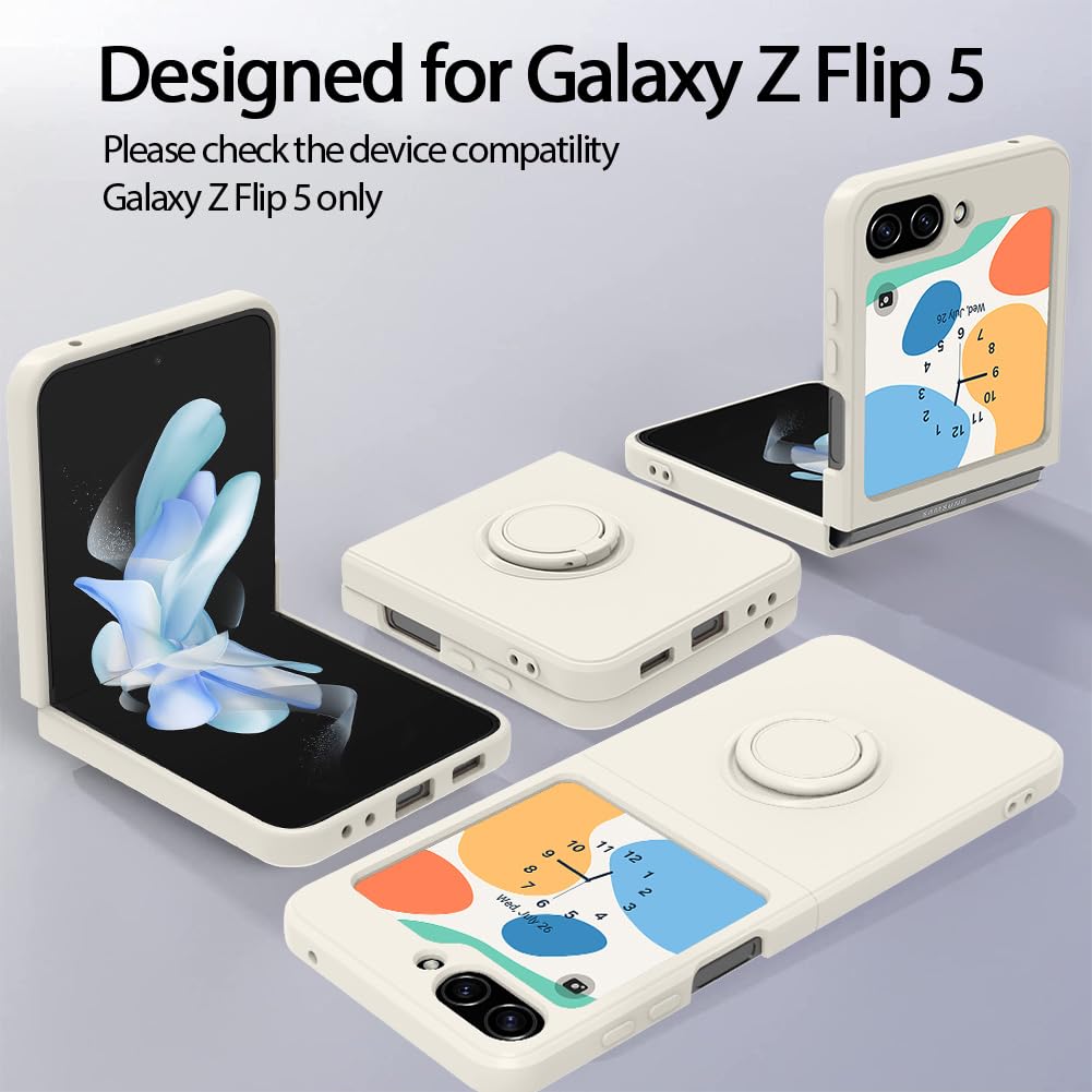 Bonoma Case for Samsung Galaxy Z Flip5 5G with Kickstand Ring Holder, Cute Slim Silicone Shockproof Protetive Bumper Women Girl Phone Case for Samsung Galaxy Z Flip5,Antique White