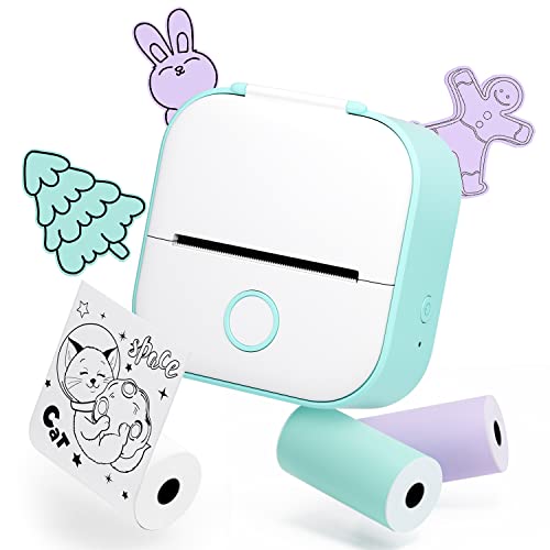Memoqueen Pocket Sticker Printer T02 Portable Bluetooth Thermal Photo Printer with 3 Rolls Paper for Journal, Memo, Photo,DIY Scrapbook,Travel,Children Women Gifts,Compatible with iOS&Android,Green