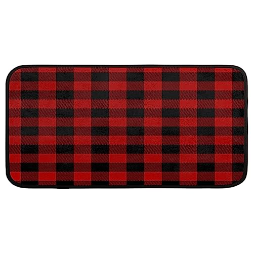 KOBLEN Red Plaid Pattern Kitchen Rugs Non Slip Washable Absorbent Kitchen Mats 20x39 inch Cushioned Anti Fatigue Kitchen Floor Mats for in Front of Sink
