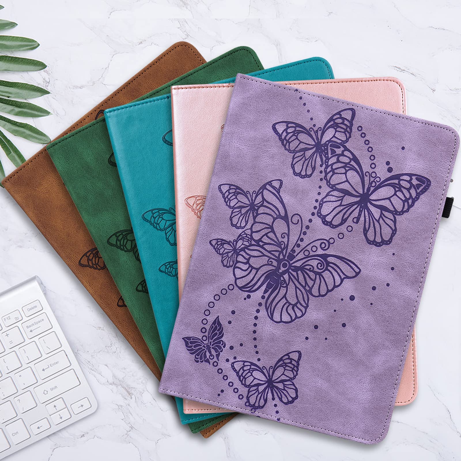 VODEFOX Case for Samsung Galaxy Tab A8 10.5'' Case 2022 SM-X200/X205/X207, PU Leather Cover Embossed Butterfly Flip Stand Shell with Elastic Band & Card Holder for Galaxy Tab A8 Tablet - Brown