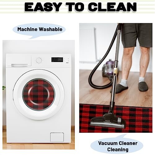 KOBLEN Red Plaid Pattern Kitchen Rugs Non Slip Washable Absorbent Kitchen Mats 20x39 inch Cushioned Anti Fatigue Kitchen Floor Mats for in Front of Sink