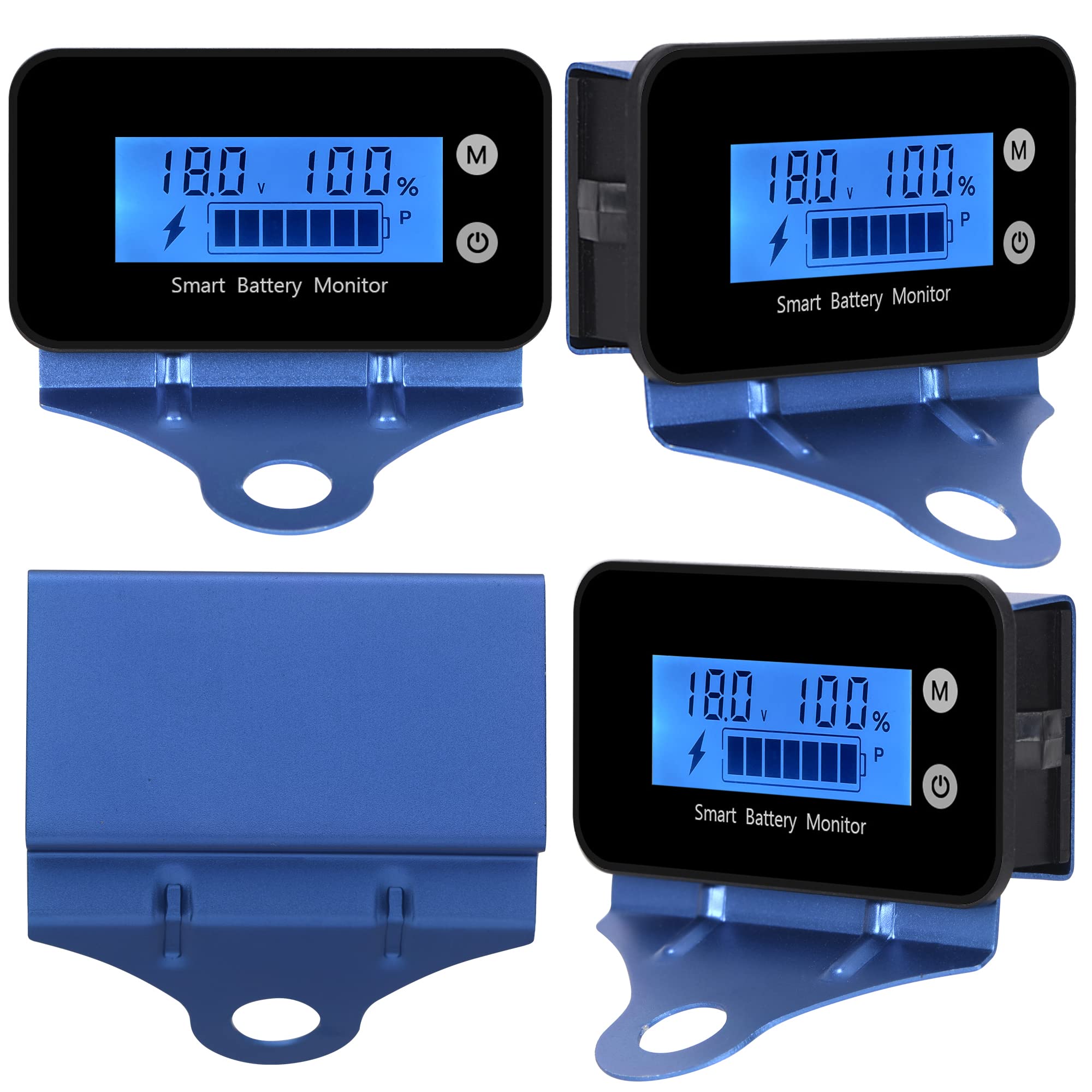 IPX7 Waterproof Battery Monitor with Bracket 7-100V,Car Motorcycle Golf cart Battery Meter Digital Battery Capacity Remaining Capacity Percentage Tester with Buzzer Alarm and Temperature