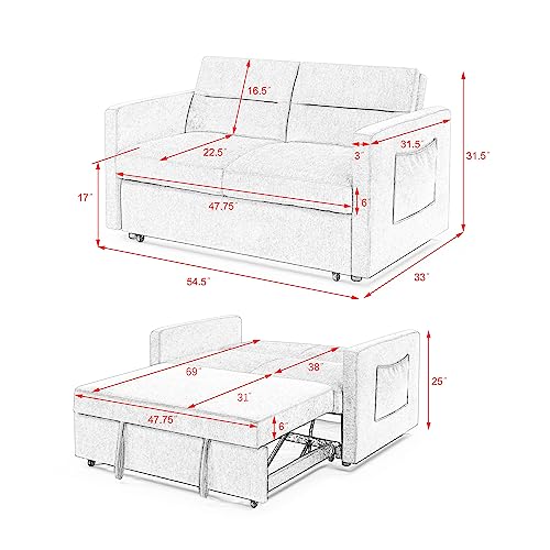 Verfur 3 in 1 Pull Out Couch Bed Sleeper Sofa,Modern Upholstered Loveseat Lounge Sofa & Couches w/Reclining Backrest, Convertible Futon Love Seat Small Furniture for Living Room