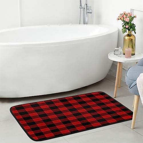 KOBLEN Red Plaid Pattern Kitchen Rugs Non Slip Washable Absorbent Kitchen Mats 20x39 inch Cushioned Anti Fatigue Kitchen Floor Mats for in Front of Sink