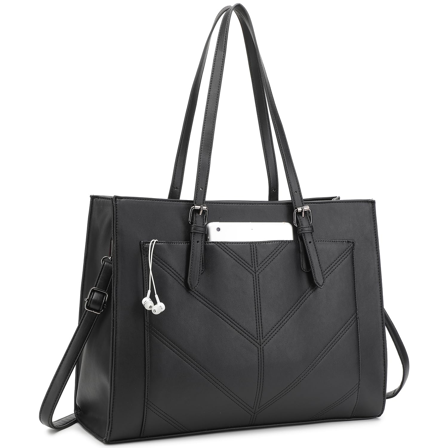 Barsine Work Bags for Women Laptop Tote Purses Professional Leather Large Capacity 15.6 Inch Office Briefcase Black