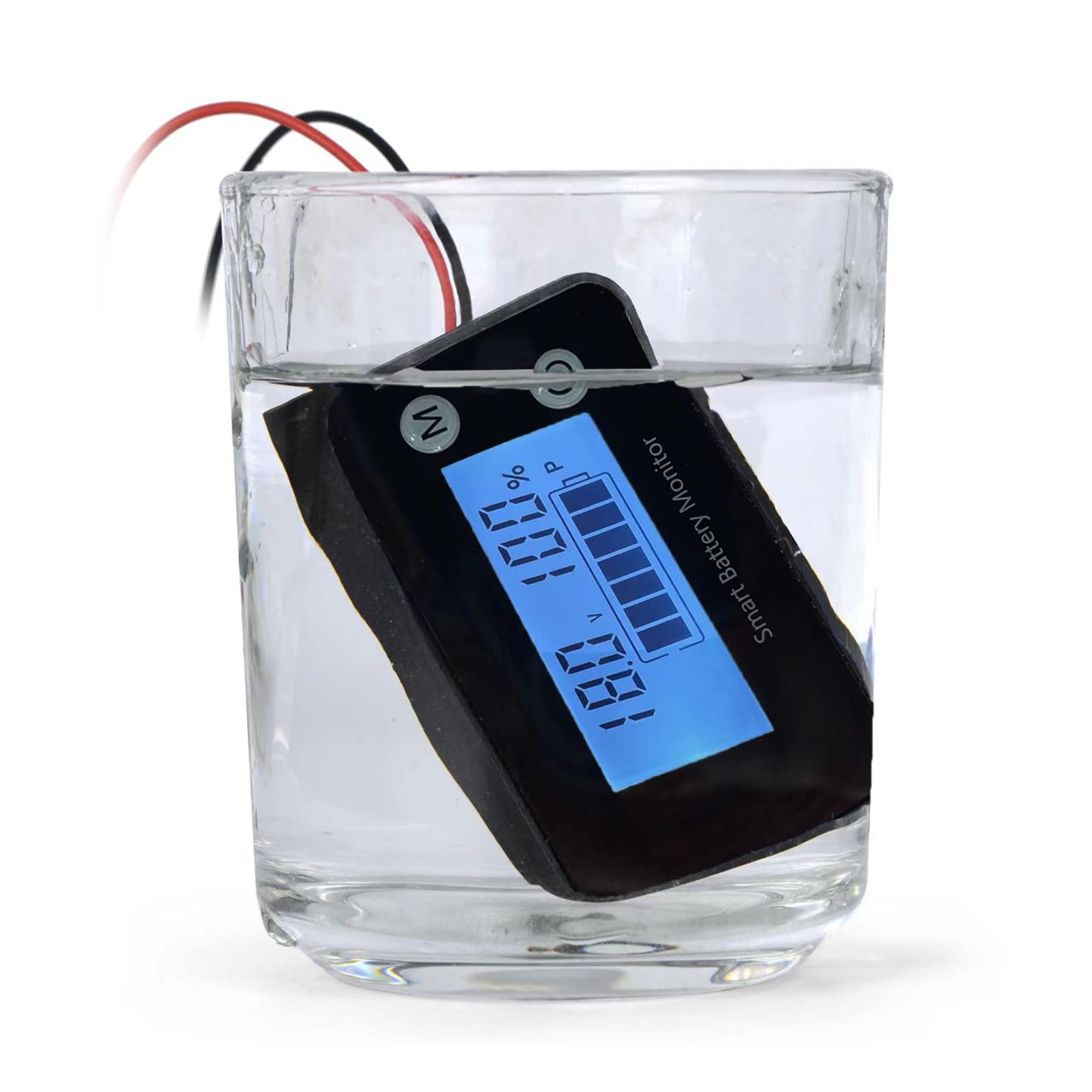 IPX7 Waterproof Battery Monitor with Bracket 7-100V,Car Motorcycle Golf cart Battery Meter Digital Battery Capacity Remaining Capacity Percentage Tester with Buzzer Alarm and Temperature