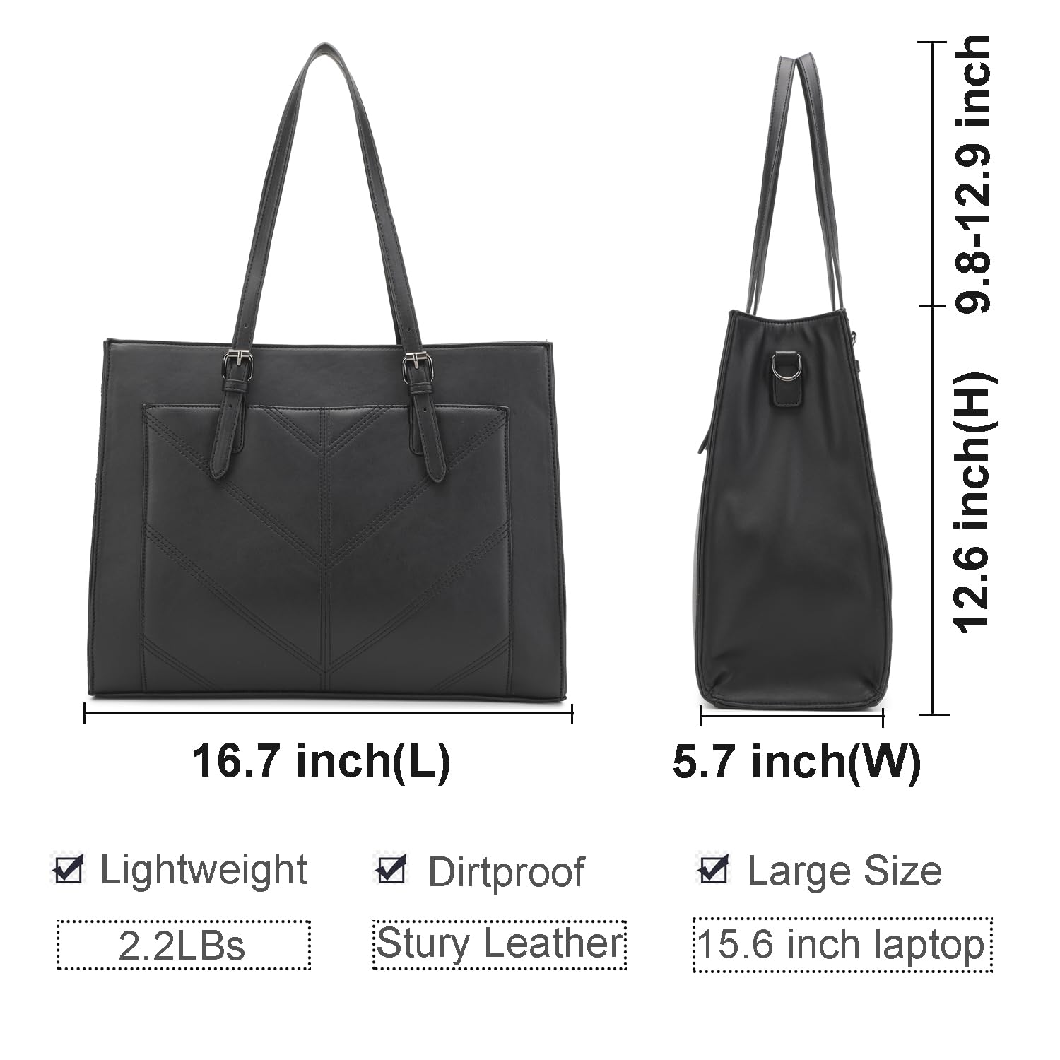Barsine Work Bags for Women Laptop Tote Purses Professional Leather Large Capacity 15.6 Inch Office Briefcase Black