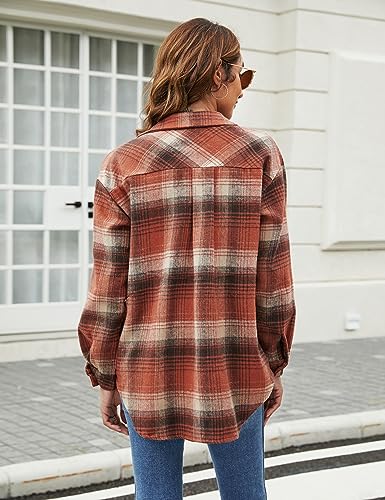 Blooming Jelly Flannel Shirts for Women Long Sleeve Plaid Shirt Shacket Jackets Fall Outfits 2025 (X-Large, Orange)