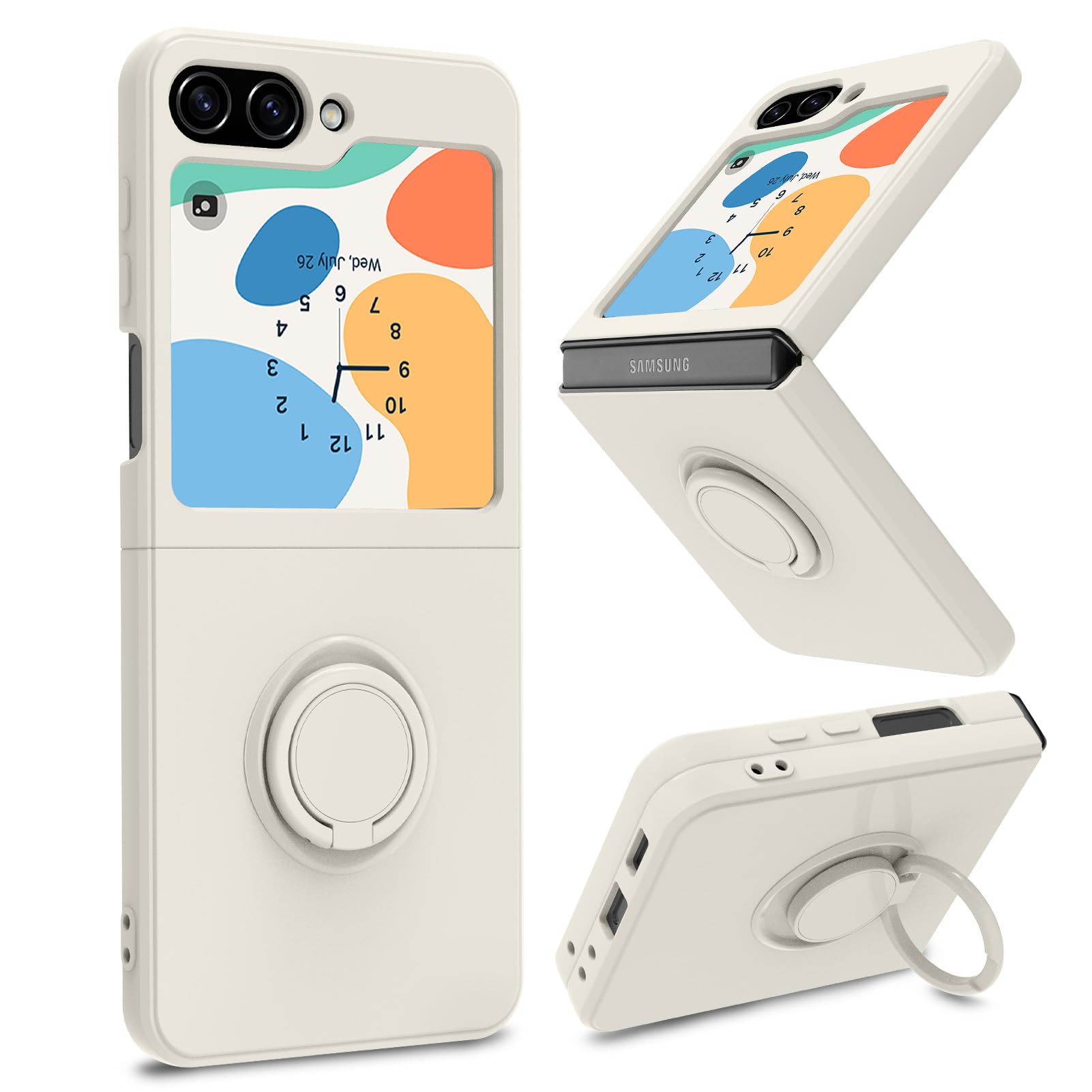 Bonoma Case for Samsung Galaxy Z Flip5 5G with Kickstand Ring Holder, Cute Slim Silicone Shockproof Protetive Bumper Women Girl Phone Case for Samsung Galaxy Z Flip5,Antique White