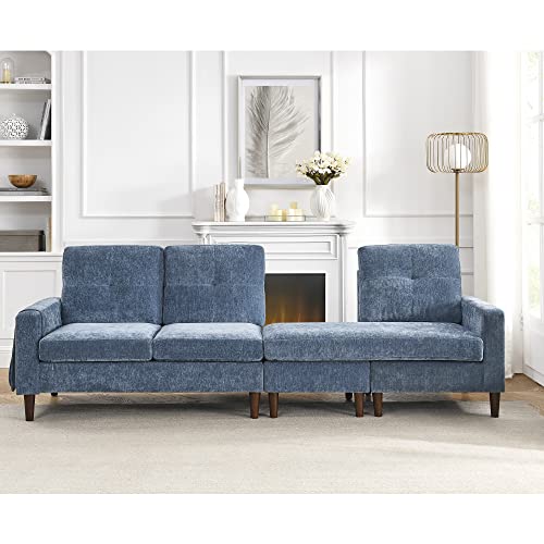 SZUBEE Modern 80” Convertible Sectional Couch, 3 Seats L-Shape Sofa with Removable Cushions and Pocket, Rubber Wood Legs, Navy